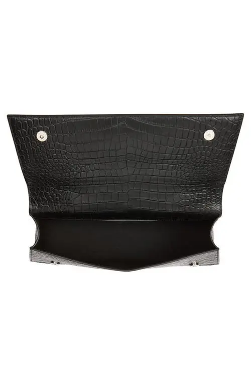 Alexander McQueen Jewelled Croc Embossed Top Handle Bag - Black/silver