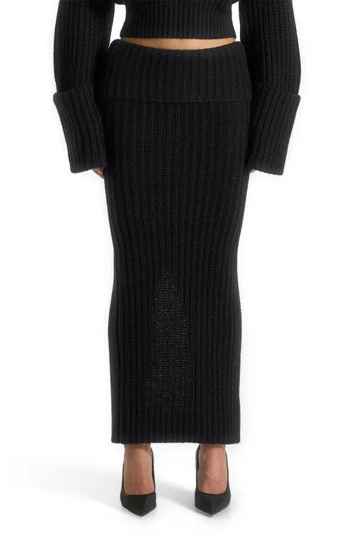 Manière De Voir Lyra Knit Maxi Skirt With Foldover - Black