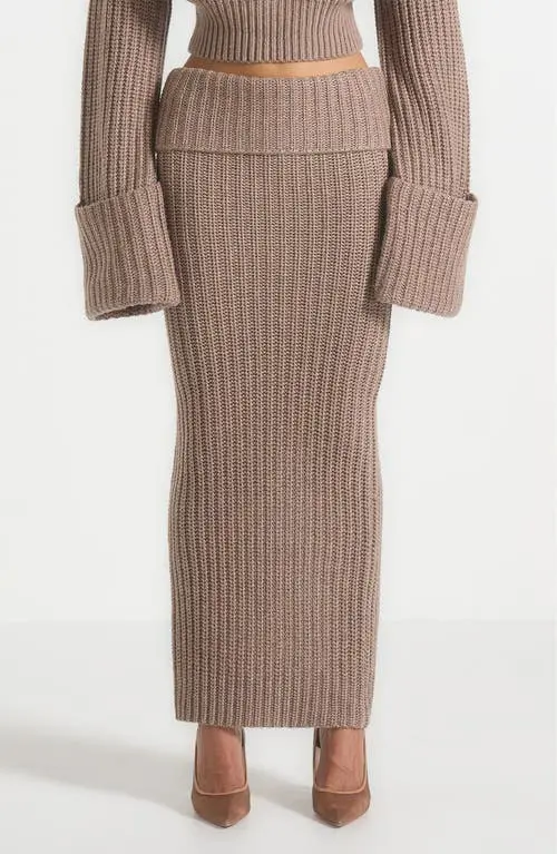 Manière De Voir Lyra Knit Maxi Skirt With Foldover - Taupe