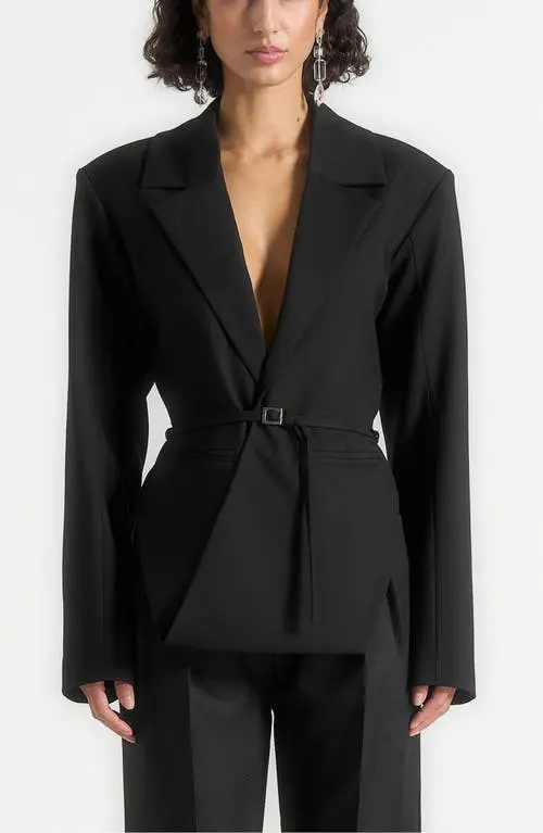 Manière De Voir Yuna Plunge Tailored Blazer With Belt - Black