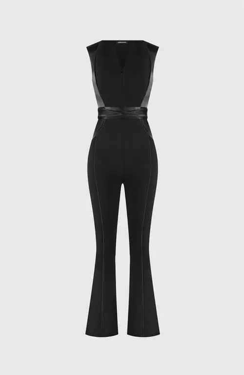 Manière De Voir Satin Contour Flared Jumpsuit - Black