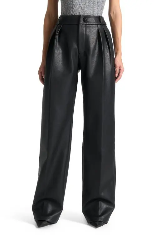 Manière De Voir Pebbled Vegan Leather Pleated Stacked Trousers