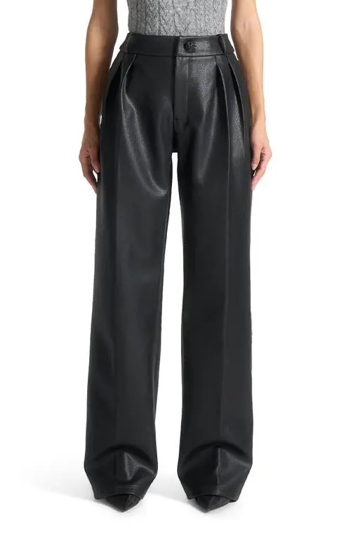 Manière De Voir Pebbled Vegan Leather Pleated Stacked Trousers