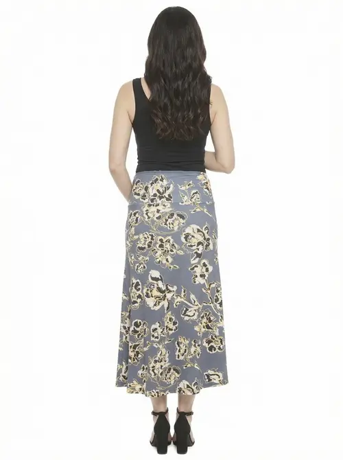 24SEVEN COMFORT APPAREL Maternity Floral A-line Maxi Skirt - Grey Multi