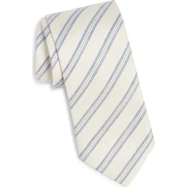 Canali Stripe Silk And Linen Necktie - Beige