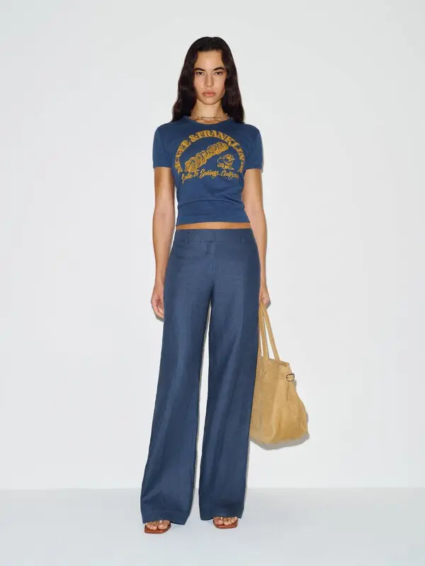 REFORMATION Gisele Low Rise Linen Pant - Blue