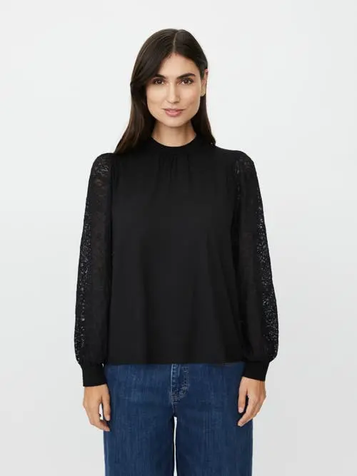 MASAI COPENHAGEN Mabravoria High Neck Lace Sleeve Blouse