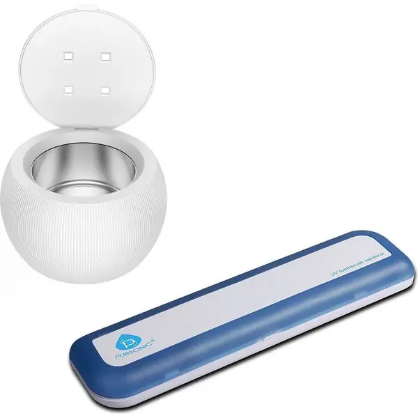 PURSONIC The Ultimate Hygiene Duo Ultrasonic Cleaner Pod & Uv Toothbrush Sanitizer - White