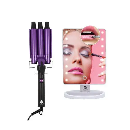 PURSONIC Dimmable Led Vanity Mirror & Triple Barrel Hair Curler - Multicolor