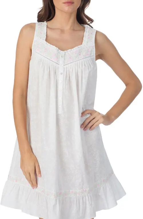 Eileen West Floral Sleeveless Cotton Chemise - White