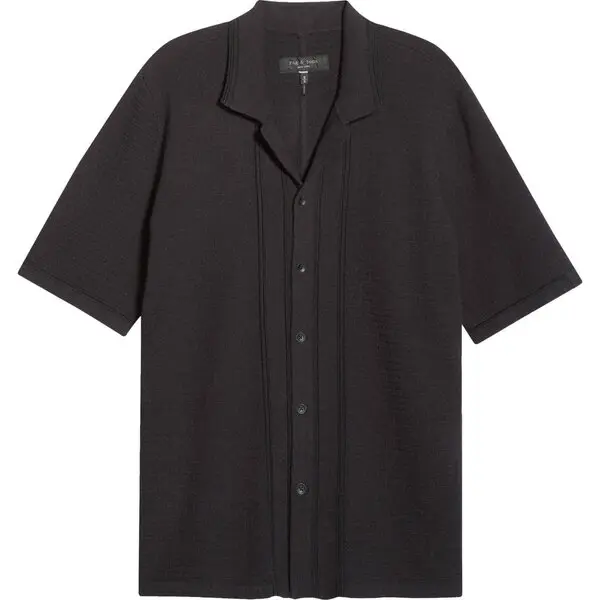Rag & Bone Zuma Short Sleeve Ottoman Stitch Camp Shirt - Black