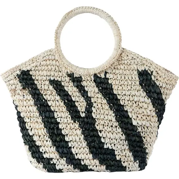 JELAVU Naomi Woven Raffia Tote Bag - Natural/black