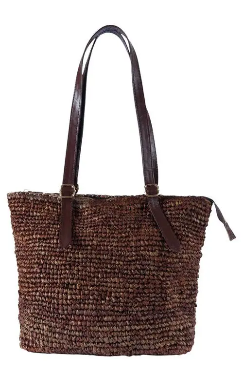 JELAVU Carmela Raffia Tote - Chocolate