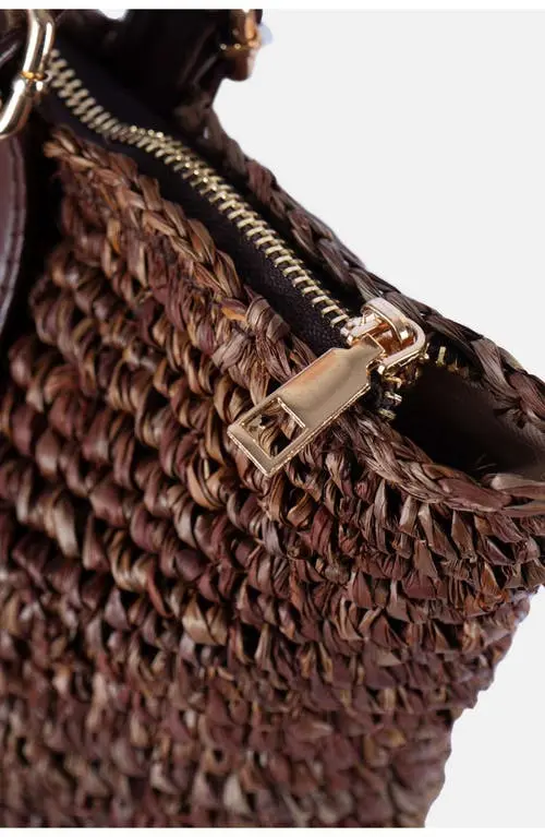 JELAVU Carmela Raffia Tote - Chocolate