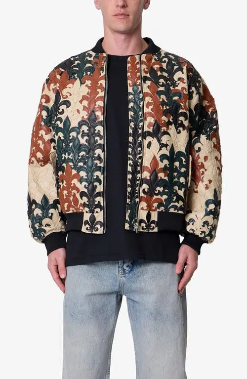 Mnml Fleur De Lis Faux Leather Bomber Jacket