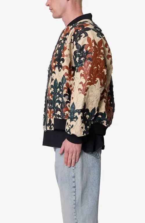 Mnml Fleur De Lis Faux Leather Bomber Jacket