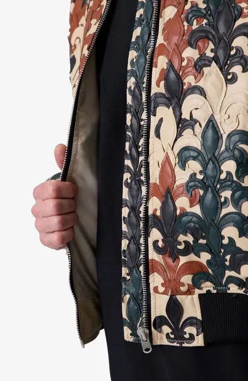 Mnml Fleur De Lis Faux Leather Bomber Jacket