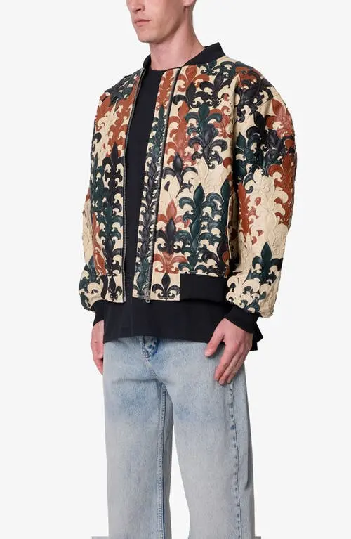 Mnml Fleur De Lis Faux Leather Bomber Jacket