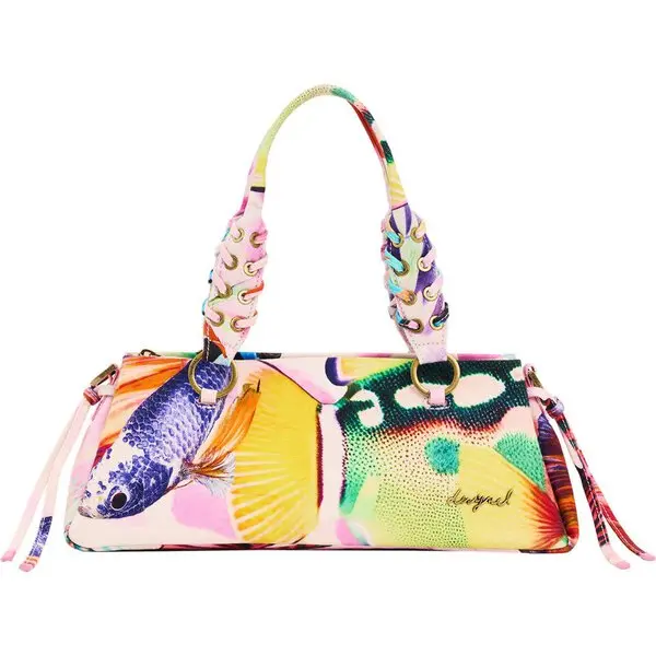 Desigual Printed Denim Shoulder Bag - Pink Multi
