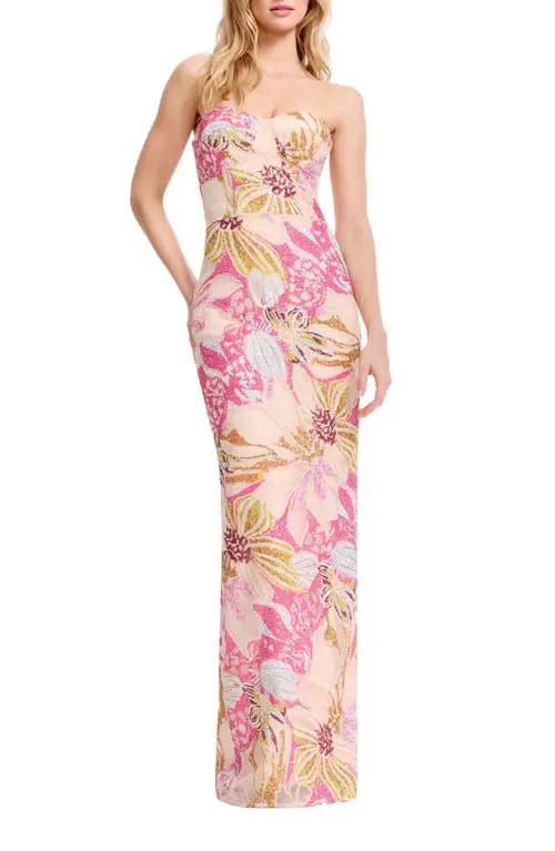 Dress The Population Sequin Floral Strapless Gown