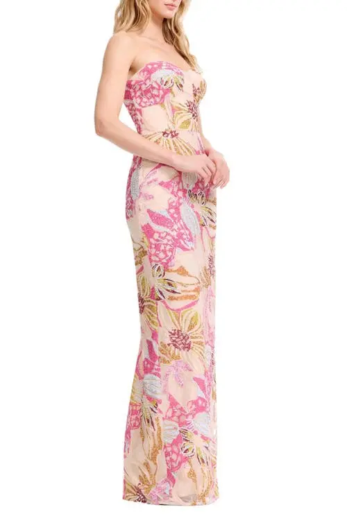 Dress The Population Sequin Floral Strapless Gown