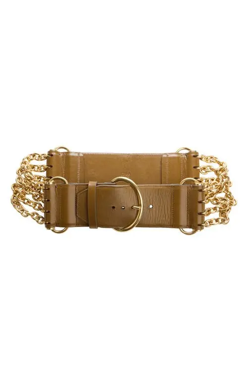 Chloé The Camera Chain & Leather Belt - Dark Khaki