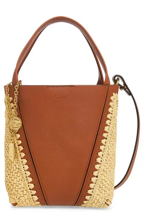 Chloé Crochet & Leather Spin Tote - Clay Brown