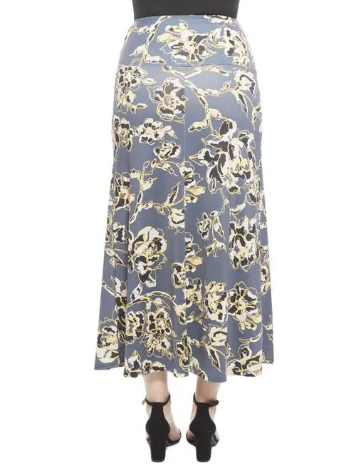 24SEVEN COMFORT APPAREL Floral A-line Maxi Skirt - Grey Multi