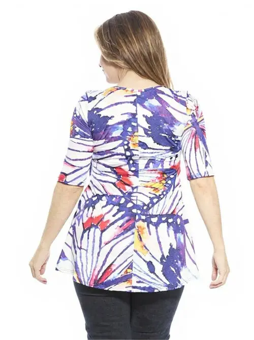 24SEVEN COMFORT APPAREL Butterfly Print Tunic Top - Purple Multi