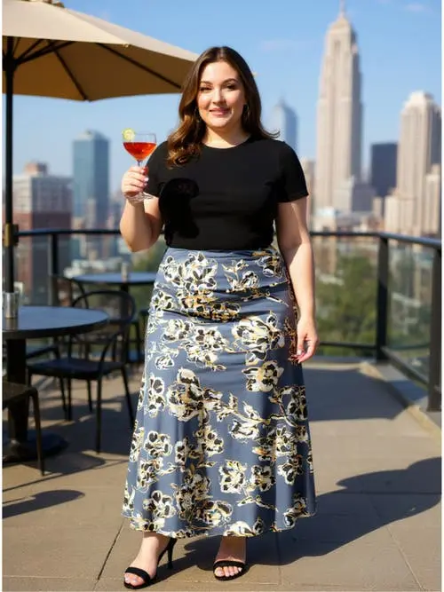 24SEVEN COMFORT APPAREL Floral Elastic Waist A-line Maxi Skirt - Grey Multi