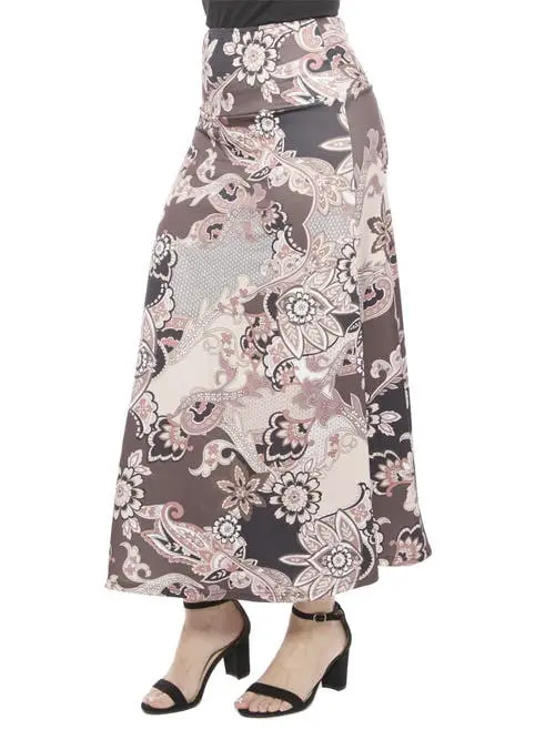 24SEVEN COMFORT APPAREL Paisley Print A-line Maxi Skirt - Brown Multi