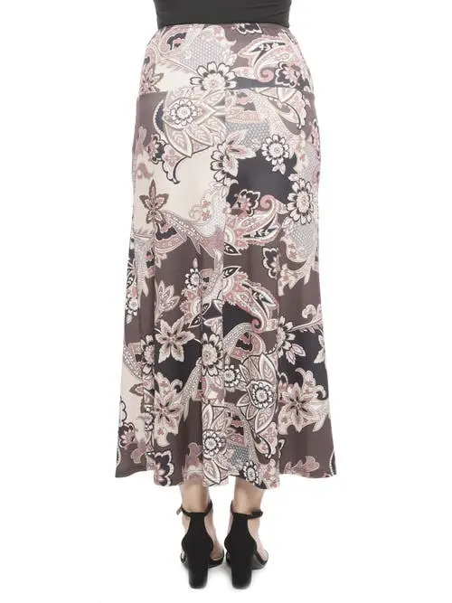 24SEVEN COMFORT APPAREL Paisley Print A-line Maxi Skirt - Brown Multi