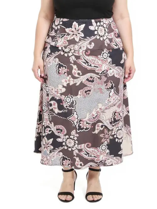 24SEVEN COMFORT APPAREL Paisley A-line Maxi Skirt