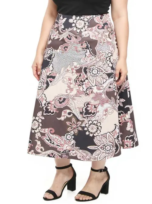 24SEVEN COMFORT APPAREL Paisley A-line Maxi Skirt