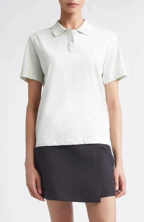 Moncler Pleated Back Mixed Media Polo - Ice