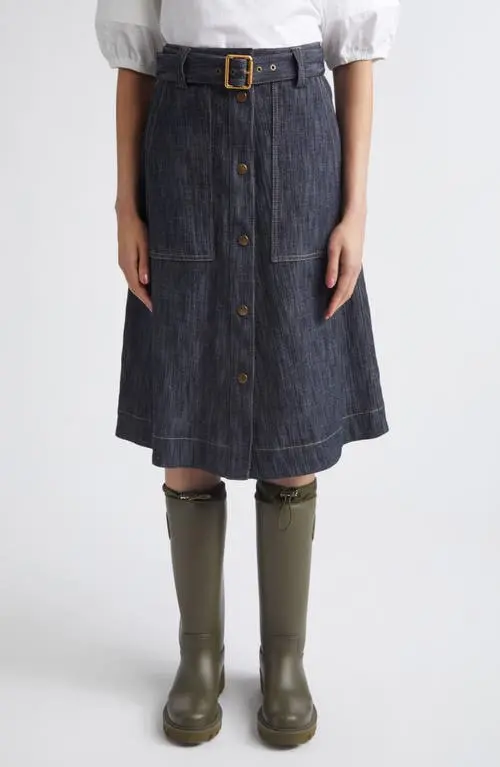 Moncler Belted Denim Midi Skirt - Blue