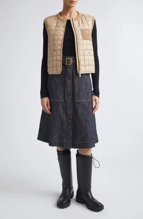 Moncler Belted Denim Midi Skirt - Blue