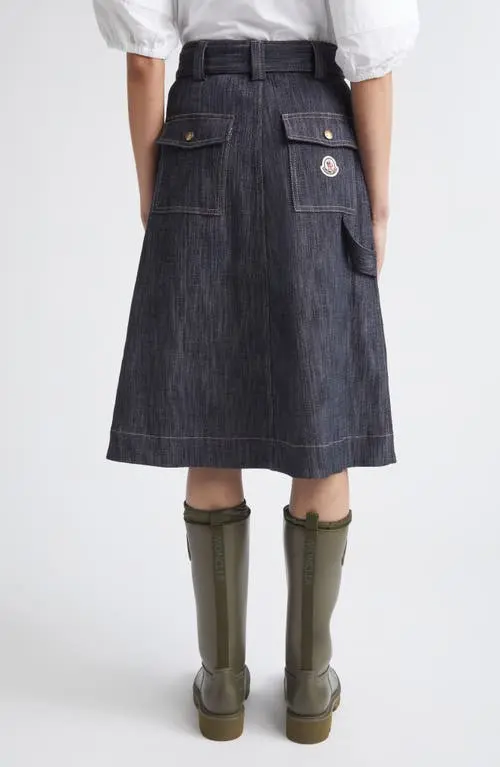 Moncler Belted Denim Midi Skirt - Blue