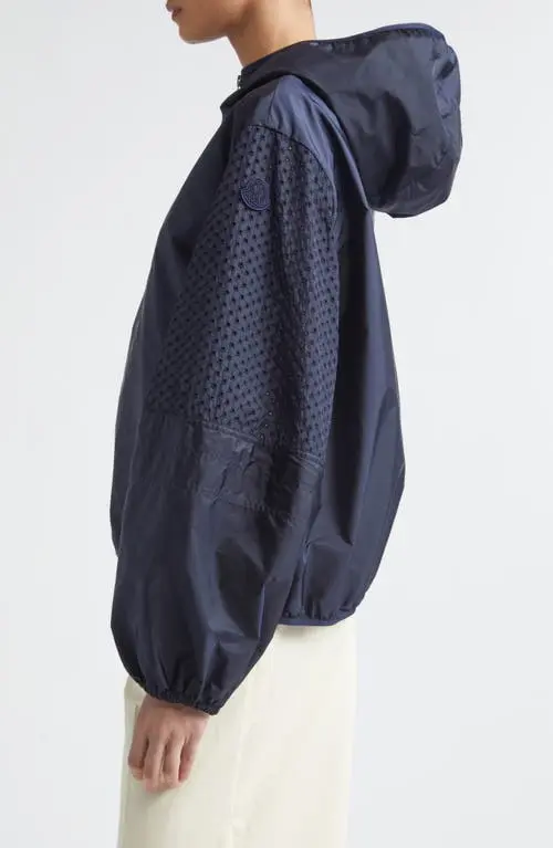 Moncler Zelkova Eyelet Trim Hooded Rain Jacket - Navy Blue