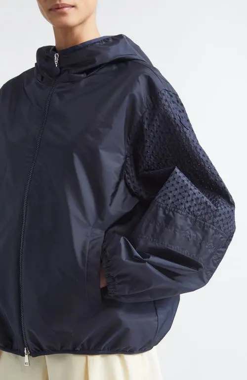 Moncler Zelkova Eyelet Trim Hooded Rain Jacket - Navy Blue