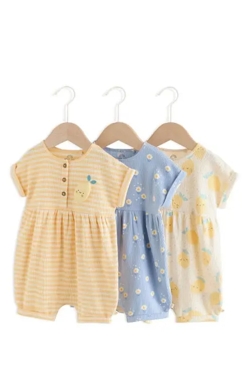 NEXT Pack Of 3 Assorted Rompers - Blue/yellow Multi