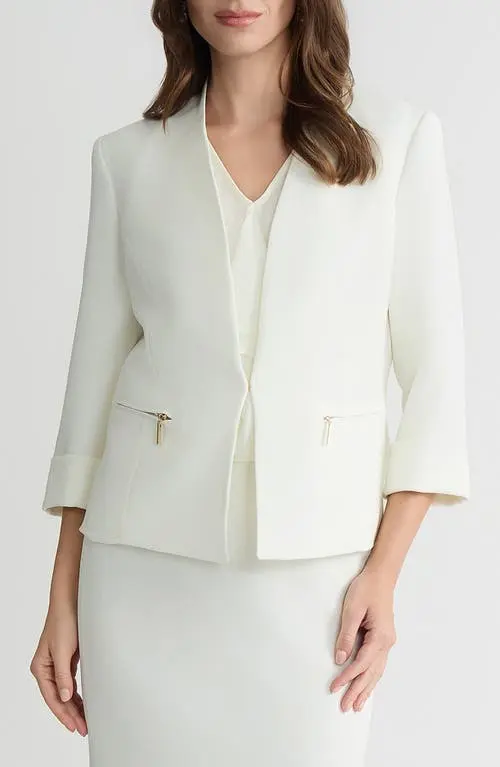 KASPER Collarless Blazer With Zip Pockets - Vanilla Ice