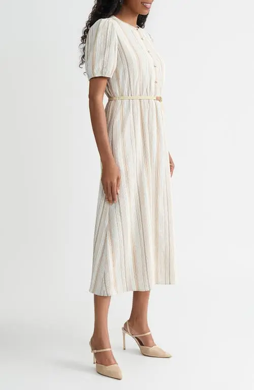 KASPER Striped Belted Shirtdress