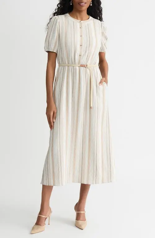 KASPER Striped Belted Shirtdress