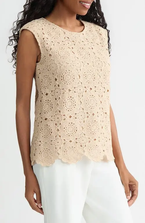 KASPER Extended Shoulder Crochet Top