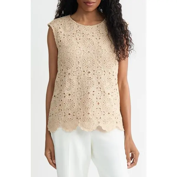 KASPER Extended Shoulder Crochet Top