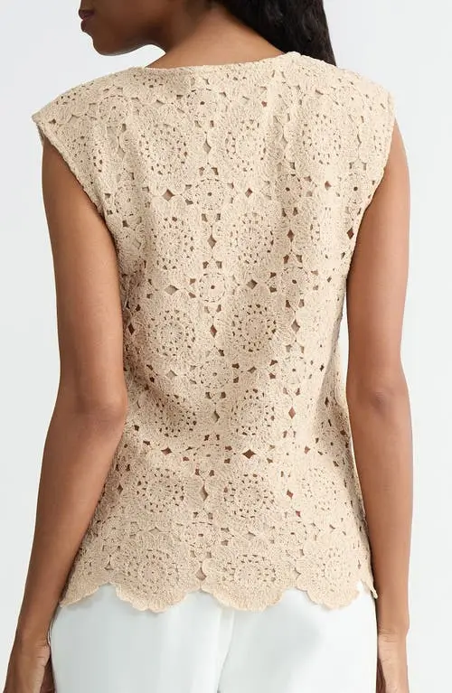 KASPER Extended Shoulder Crochet Top