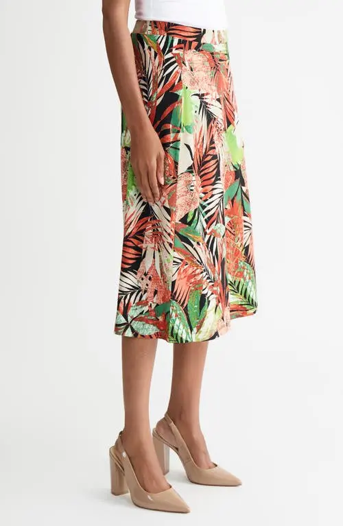 KASPER Tropical Print Pull-on Midi Skirt