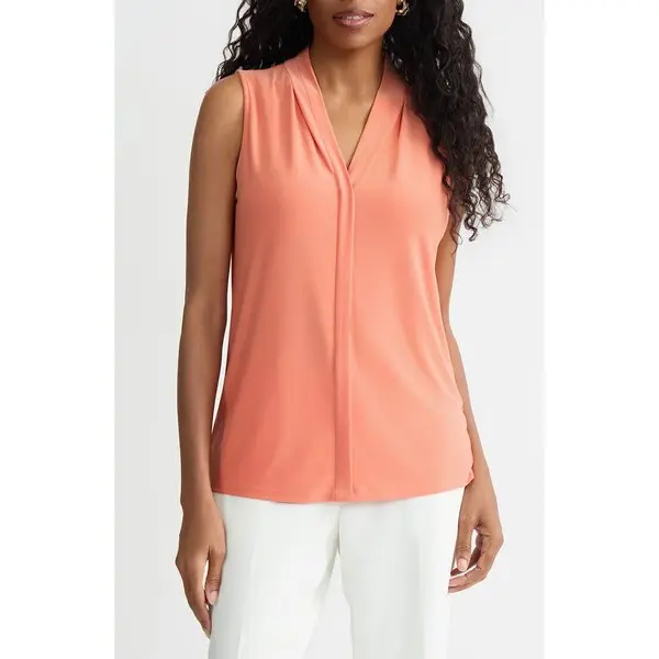 KASPER Pleated Sleeveless Top - Mandarin