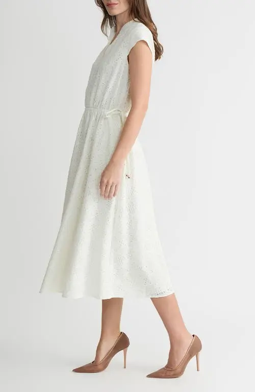 KASPER Eyelet Cap Sleeve Midi Dress - Vanilla Ice